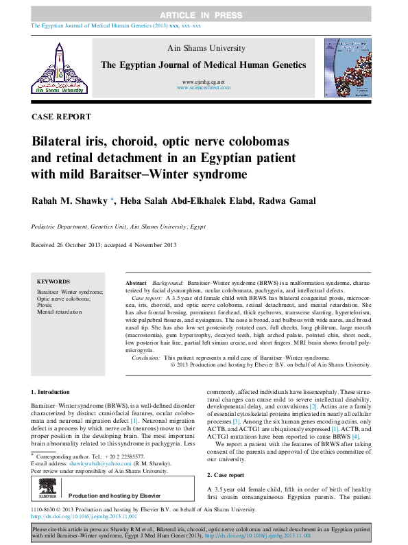 (PDF) Bilateral iris, choroid, optic nerve colobomas and retinal detachment in an Egyptian ...
