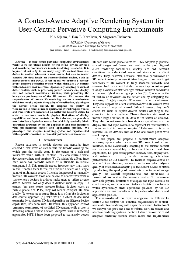 (PDF) A context-aware adaptive rendering system for user-centric pervasive computing environments
