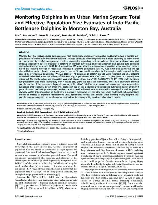 (PDF) Monitoring Dolphins in an Urban Marine System: Total and Effective Population Size ...