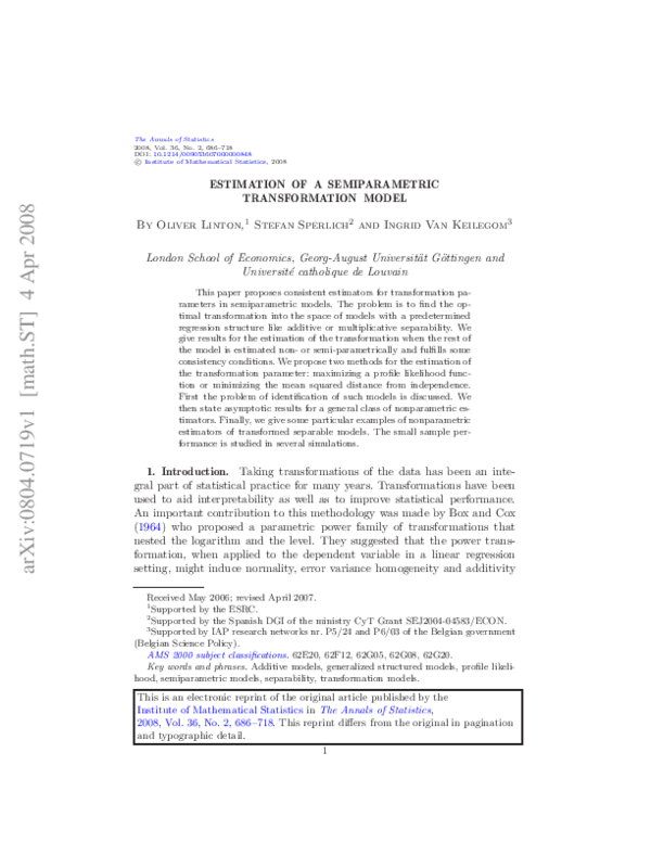 Pdf Estimation Of A Semiparametric Transformation Model