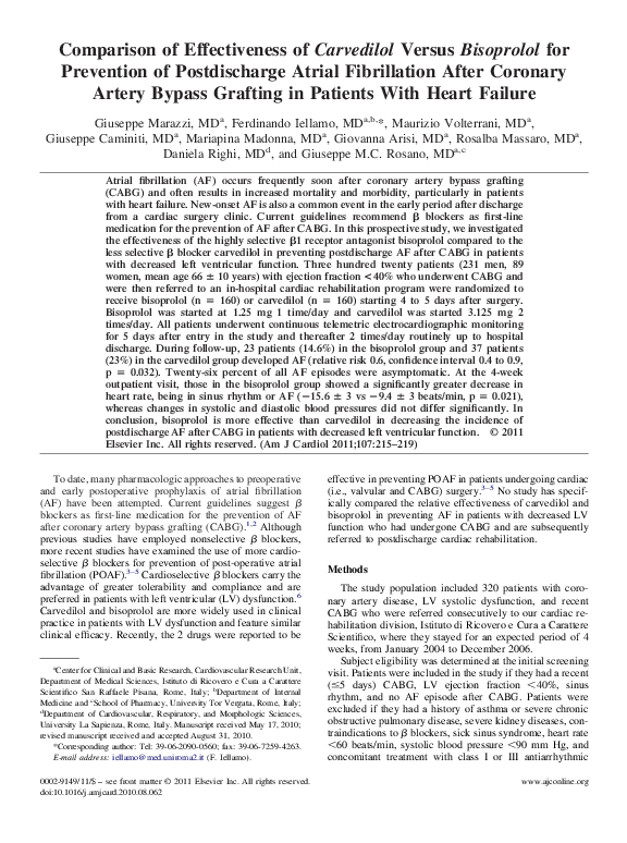 (PDF) Comparison of Effectiveness of Carvedilol Versus Bisoprolol for ...