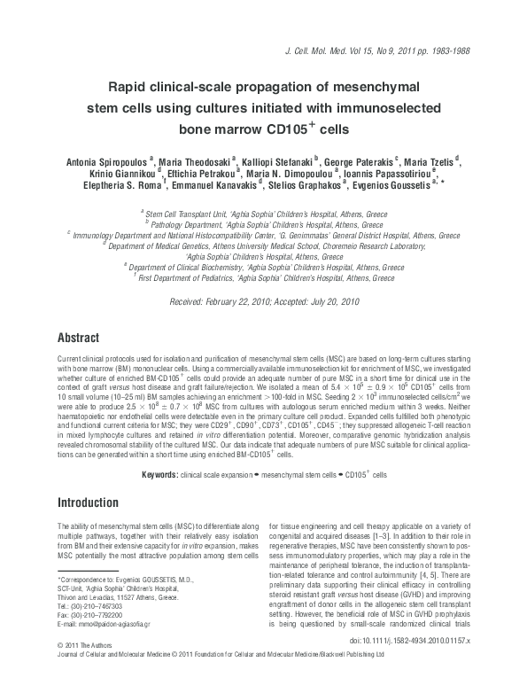 (PDF) Rapid clinical-scale propagation of mesenchymal stem cells using cultures initiated with ...