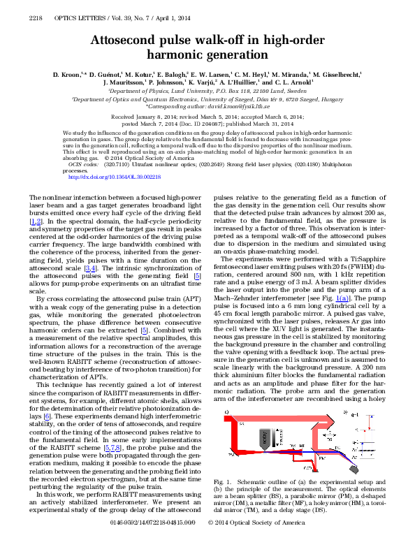 (PDF) Attosecond pulse walk-off in high-order harmonic generation