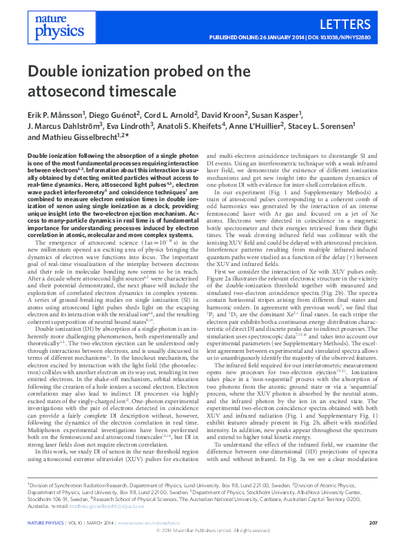 Pdf Probing Electron Correlation On The Attosecond Time Scale Cord Arnold And Diego Guénot