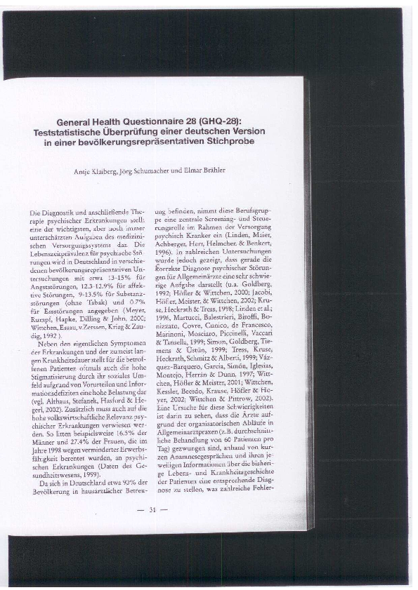 (PDF) General Health Questionnaire 28 (GHQ-28): Teststatistische ...