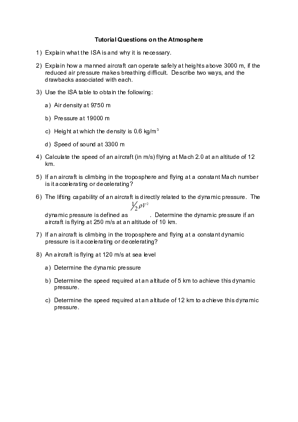 (DOC) Tutorial Questions on the Atmosphere
