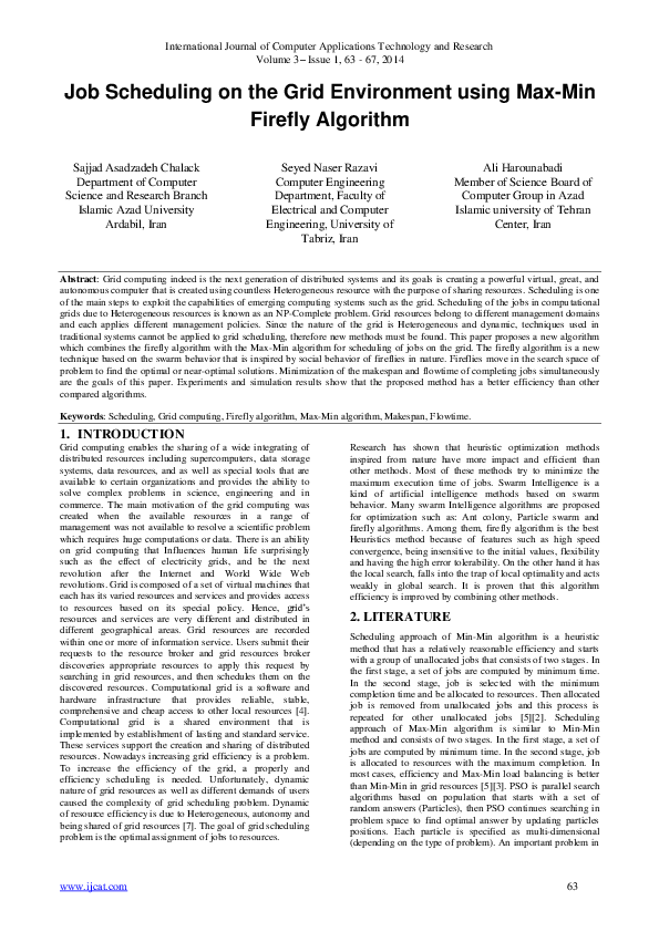 Pdf Job Scheduling On The Grid Environment Using Max Min Firefly Algorithm