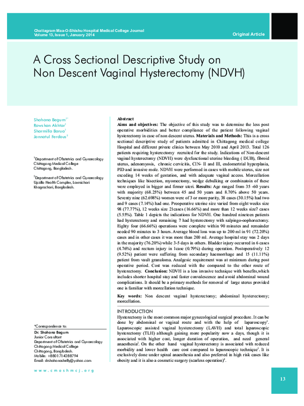(PDF) A Cross Sectional Descriptive Study on Non Descent Vaginal ...
