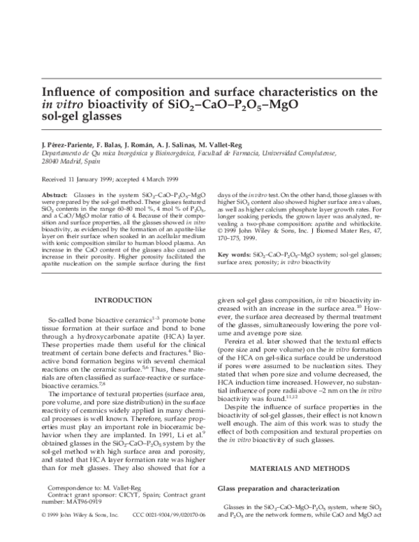 (PDF) Physicochemical and in vitro bioactivity studies of bioactive glasses in the SiO2-CaO-MgO ...