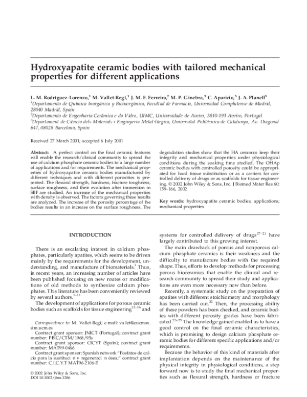 (PDF) Hydroxyapatite ceramic bodies with tailored mechanical properties ...