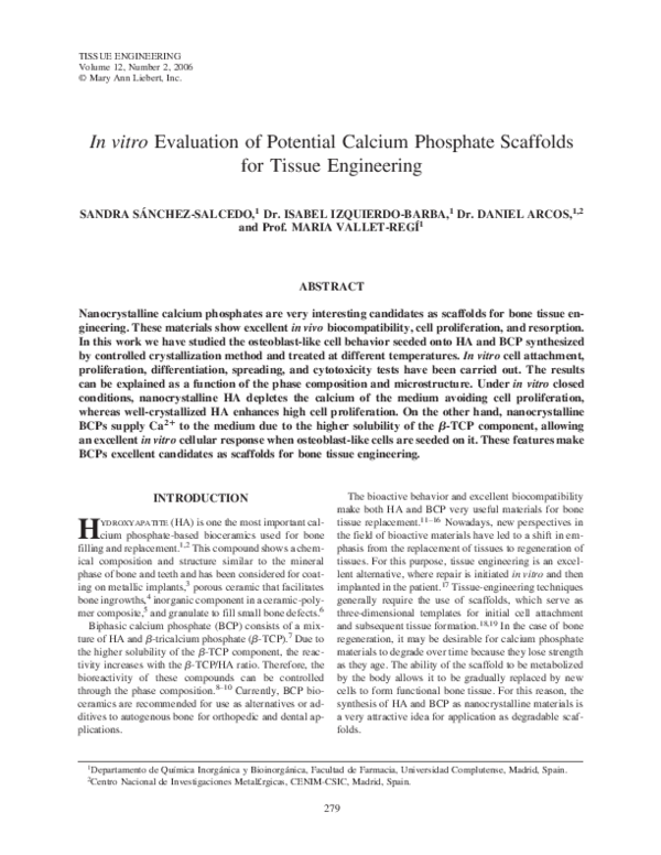 (PDF) In vitro Evaluation of Potential Calcium Phosphate Scaffolds for Tissue Engineering