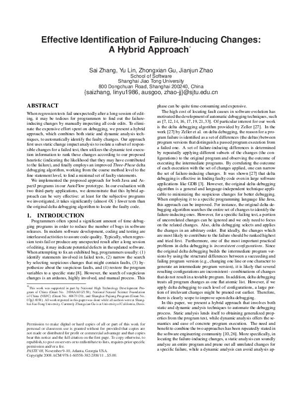 (PDF) Effective identification of failure-inducing changes
