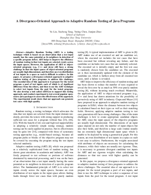 Pdf A Divergence Oriented Approach To Adaptive Random Testing Of Java