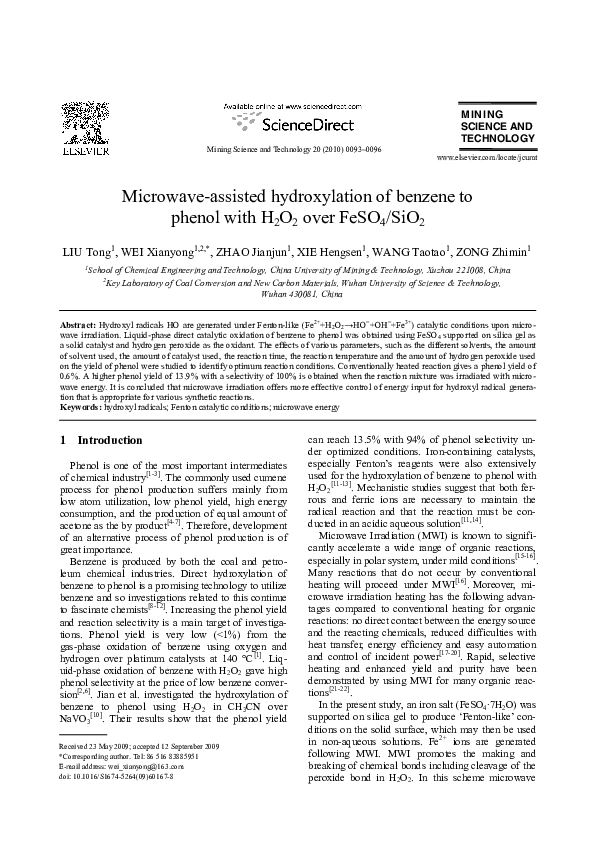 (PDF) Microwave-assisted hydroxylation of benzene to phenol with H2O2 ...