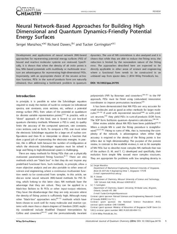 (PDF) Neural network-based approaches for building high dimensional and quantum dynamics ...