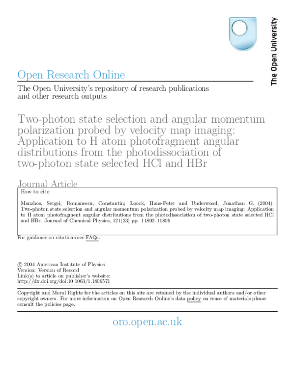 Pdf Two Photon State Selection And Angular Momentum Polarization