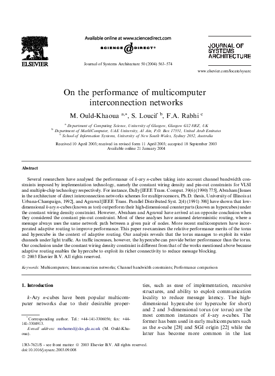 Pdf On The Performance Of Multicomputer Interconnection Networks
