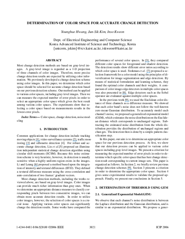 (PDF) Determination of Color Space for Accurate Change Detection