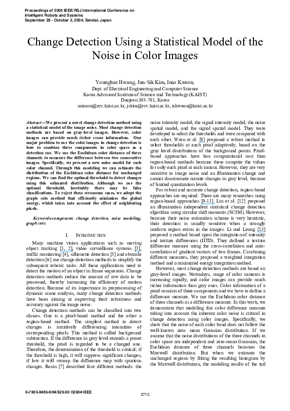 (PDF) Change detection using a statistical model of the noise in color images