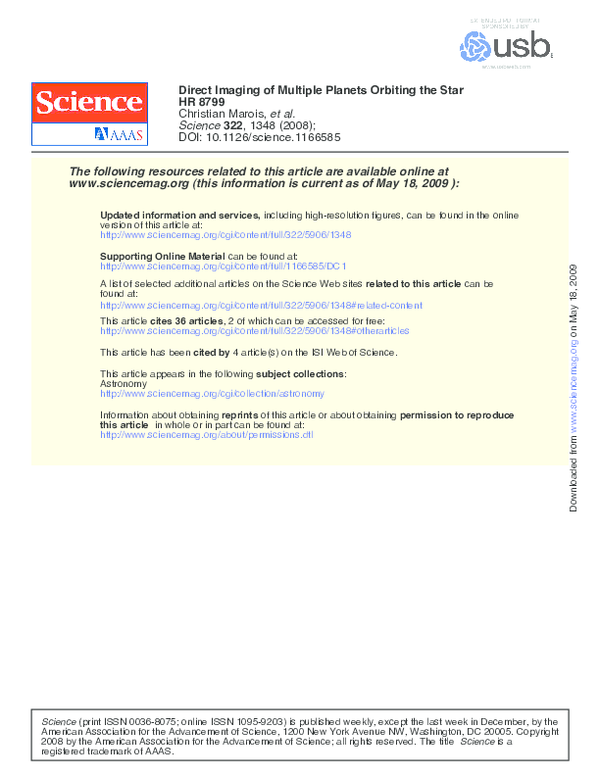 (PDF) Direct Imaging of Multiple Planets Orbiting a Star
