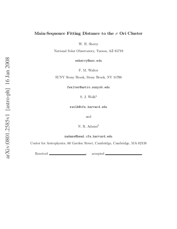 (PDF) MAIN-SEQUENCE FITTING DISTANCE TO THE σ Ori CLUSTER | Scott Wolk ...