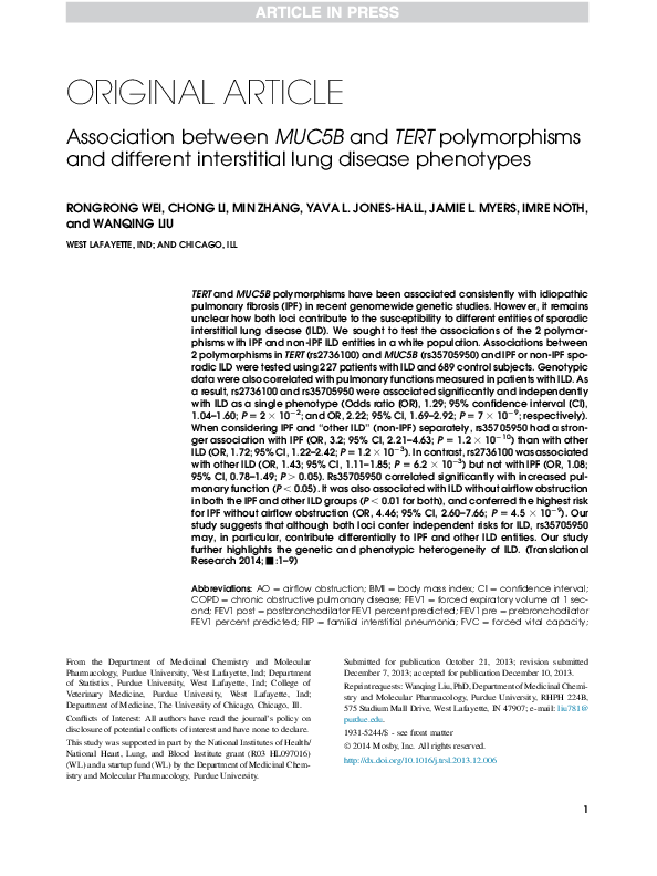 (PDF) Association between MUC5B and TERT polymorphisms and different ...