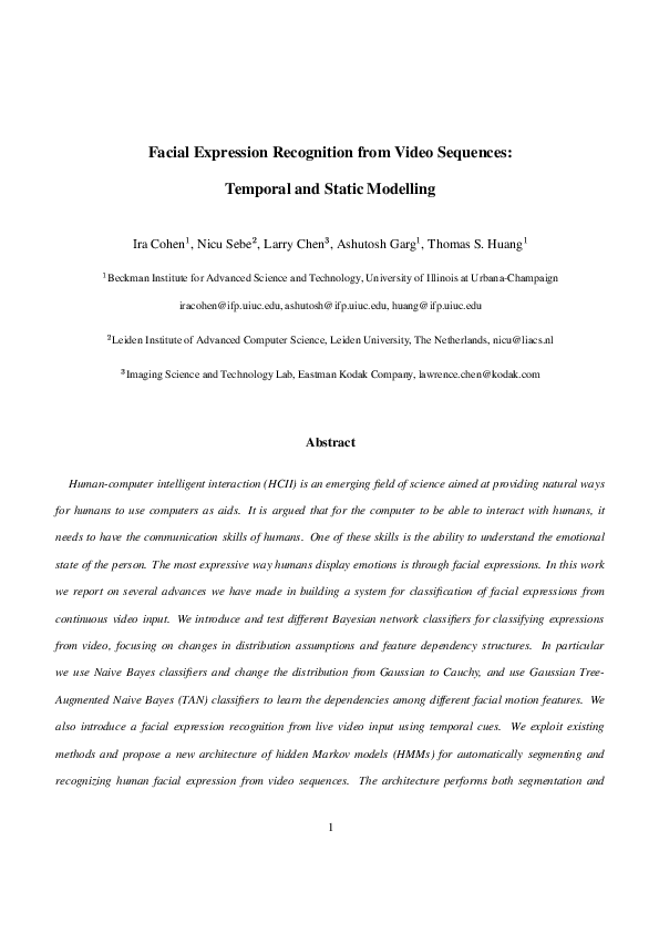 (PDF) Facial expression recognition from video sequences: temporal and static modeling
