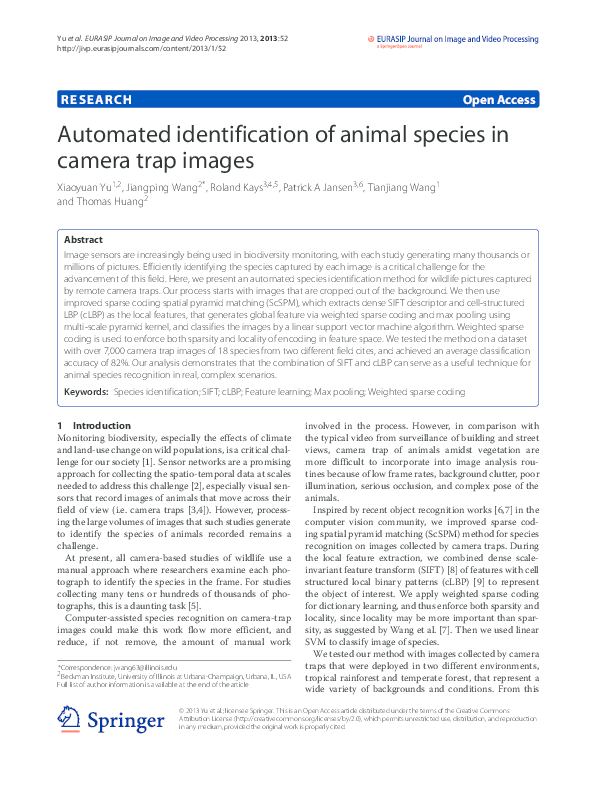 (PDF) Automated Species Recognition in Camera Trap Images