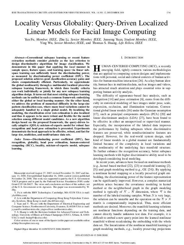 (PDF) Locality Versus Globality: Query-Driven Localized Linear Models for Facial Image Computing