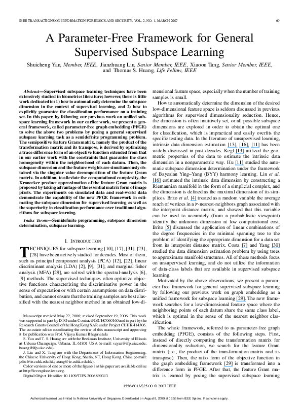 (PDF) A Parameter-Free Framework for General Supervised Subspace Learning