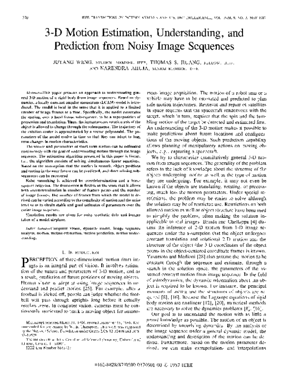 (PDF) 3-D Motion Estimation, Understanding, and Prediction from Noisy Image Sequences