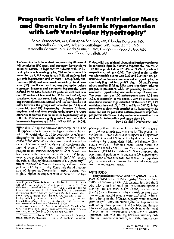 Pdf Prognostic Value Of Left Ventricular Mass And Geometry In
