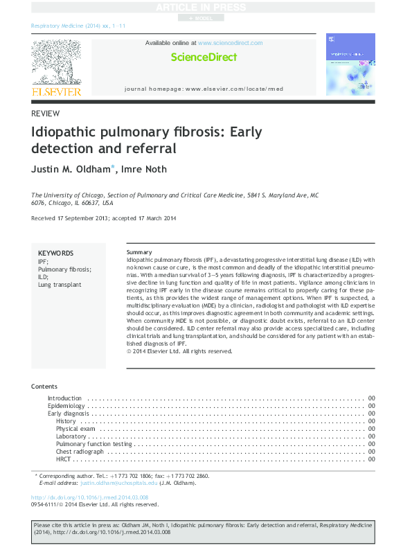 (PDF) Idiopathic pulmonary fibrosis: Early detection and referral