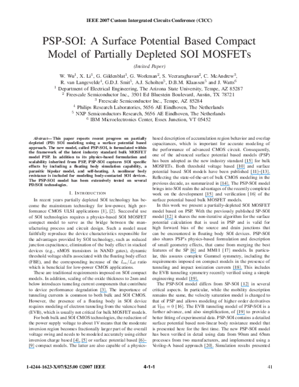 (PDF) PSP-SOI: A Surface-Potential-Based Compact Model of SOI MOSFETs