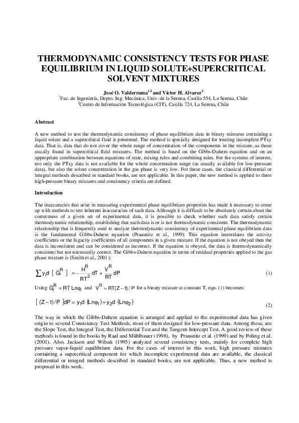 (PDF) THERMODYNAMIC CONSISTENCY TESTS FOR PHASE EQUILIBRIUM IN LIQUID ...