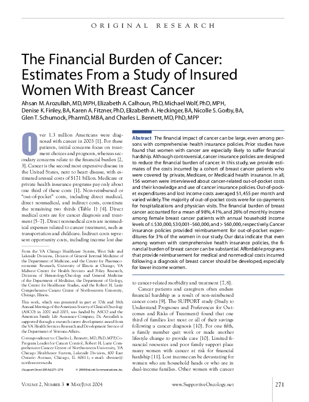 (PDF) The financial burden of cancer: estimates from a study of insured ...