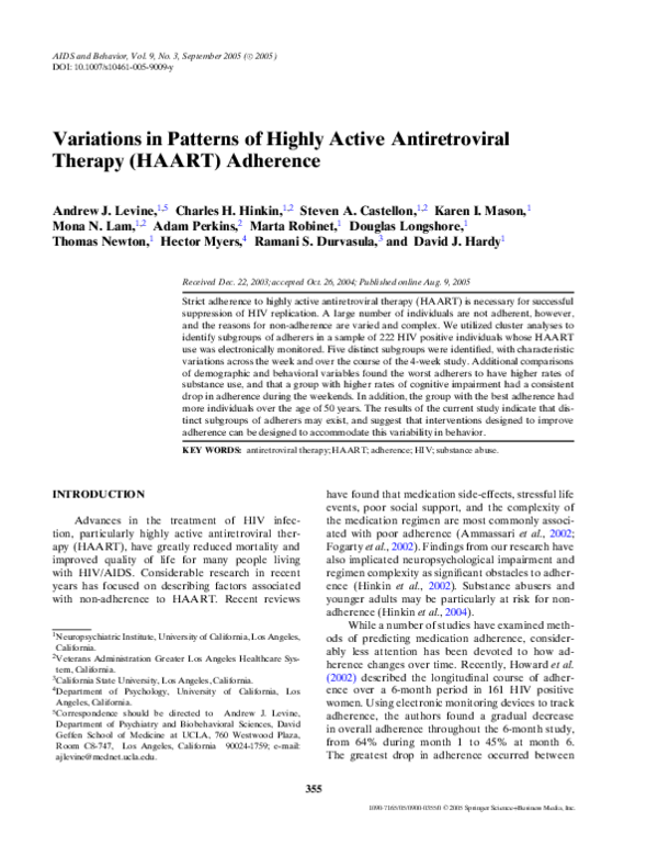 (PDF) Variations in Patterns of Highly Active Antiretroviral Therapy ...