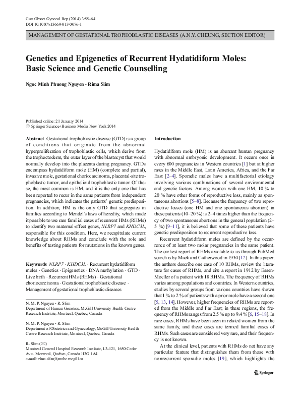 (PDF) Genetics and Epigenetics of Recurrent Hydatidiform Moles: Basic ...