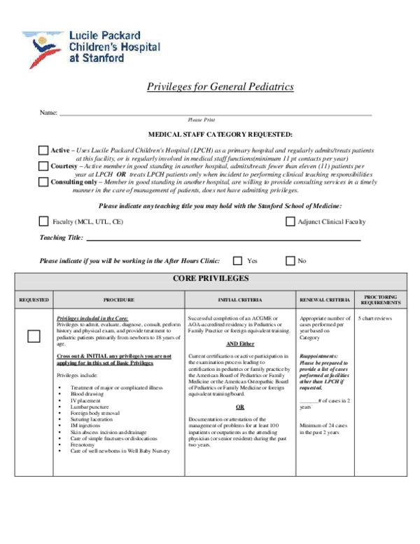 (PDF) Privileges for General Pediatrics MEDICAL STAFF CATEGORY ...