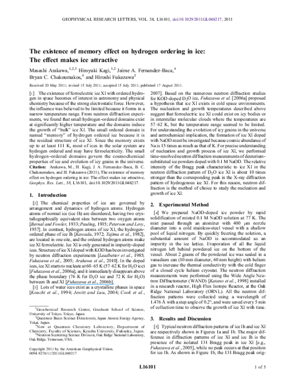 (PDF) The existence of memory effect on hydrogen ordering in ice: The ...