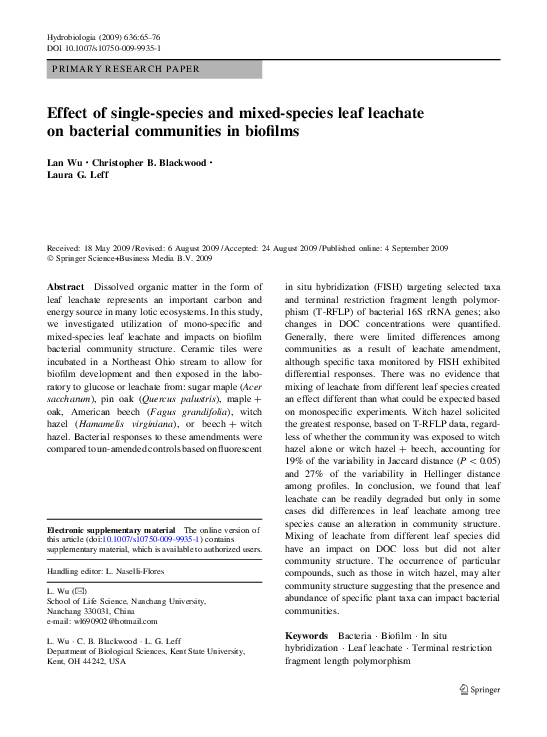Pdf Effect Of Single Species And Mixed Species Leaf Leachate On