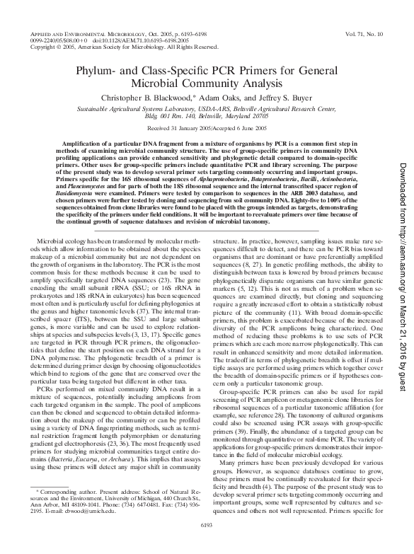 (PDF) Phylum- and Class-Specific PCR Primers for General Microbial ...