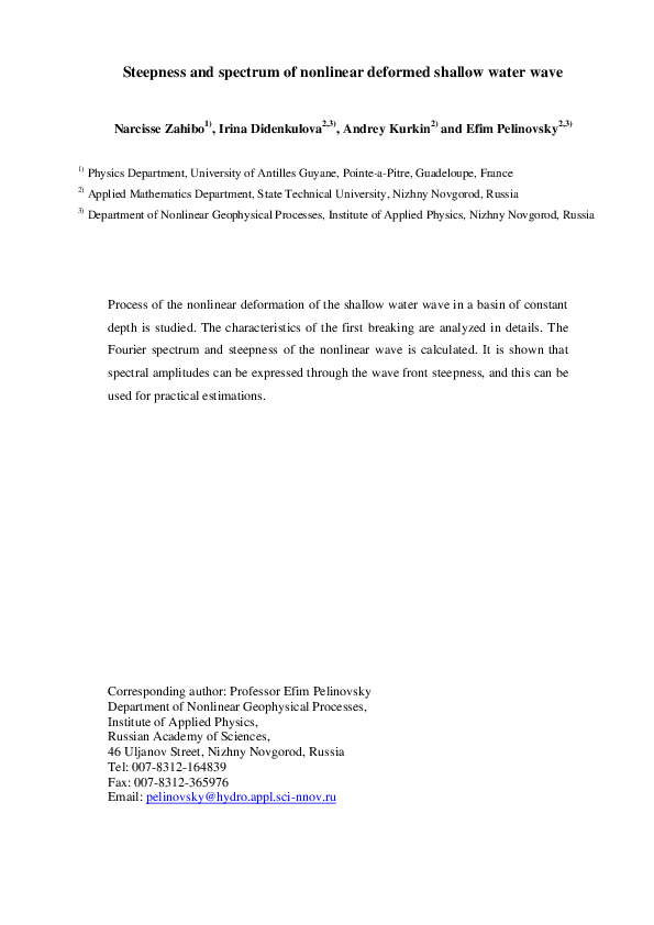(PDF) Steepness and spectrum of nonlinear deformed shallow water wave
