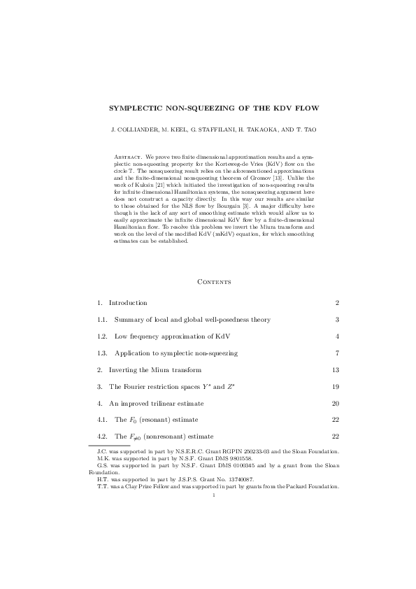 (PDF) Symplectic nonsqueezing of the KdV flow | Markus Keel - Academia.edu