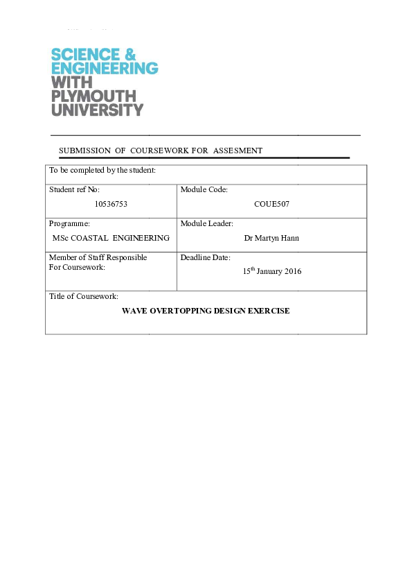 (PDF) Title of Coursework: WAVE OVERTOPPING DESIGN EXERCISE Title of ...