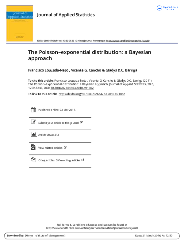 Pdf The Poisson Exponential Distribution A Bayesian Approach The Poisson Exponential