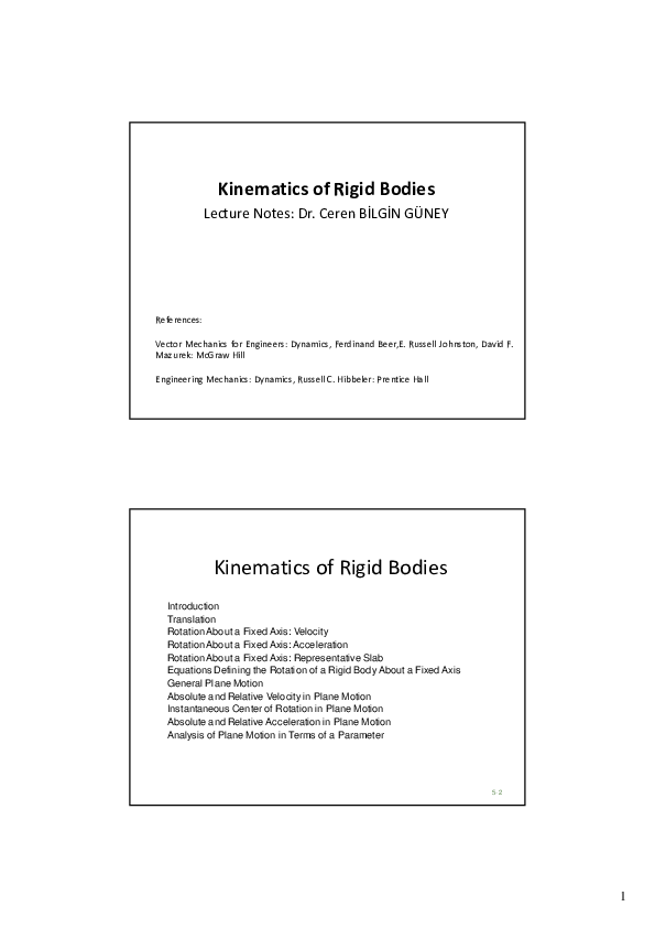 (PDF) Kinematics of Rigid Bodies