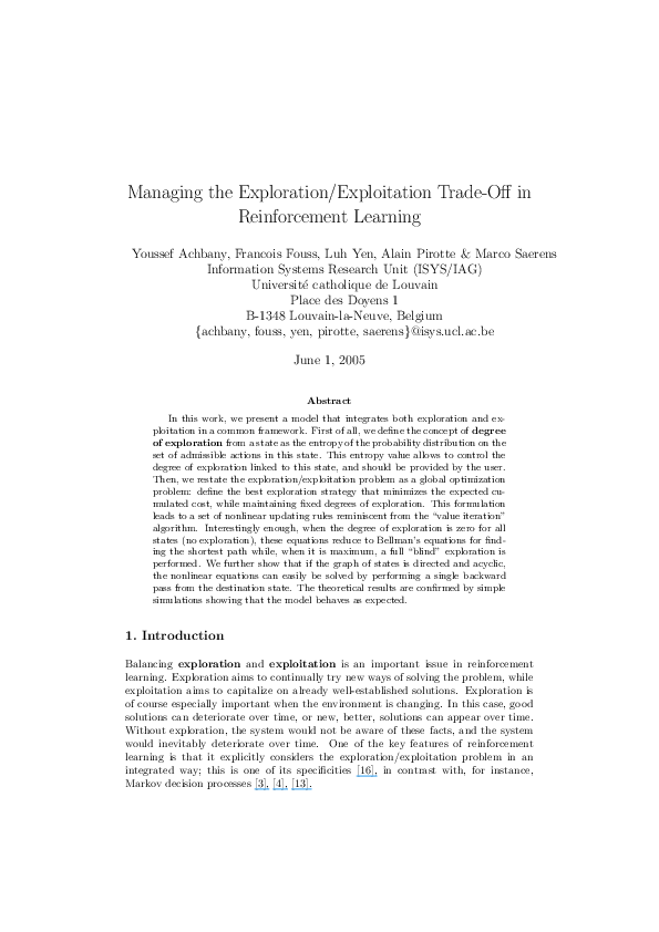 (PDF) Managing the Exploration/Exploitation Trade-Off in Reinforcement Learning