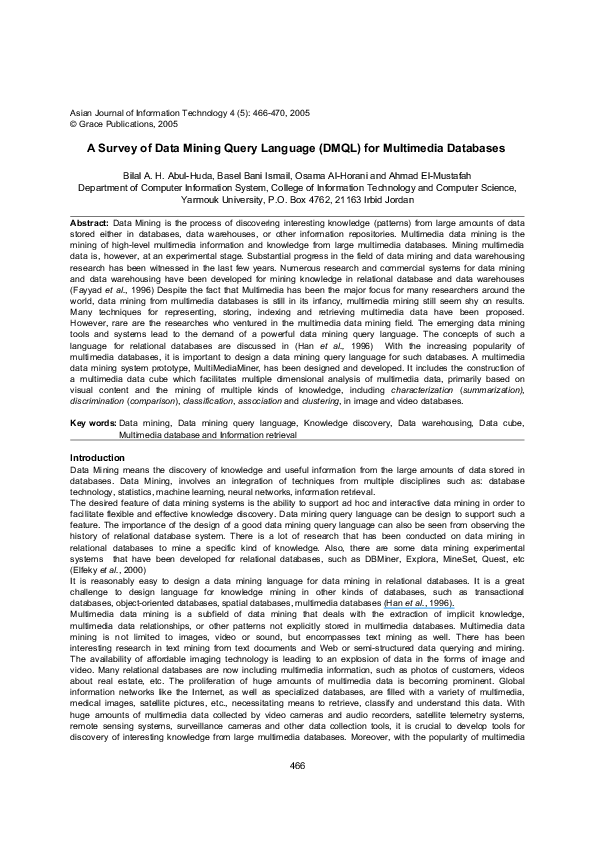 (PDF) A Survey of Data Mining Query Language (DMQL) for Multimedia Databases