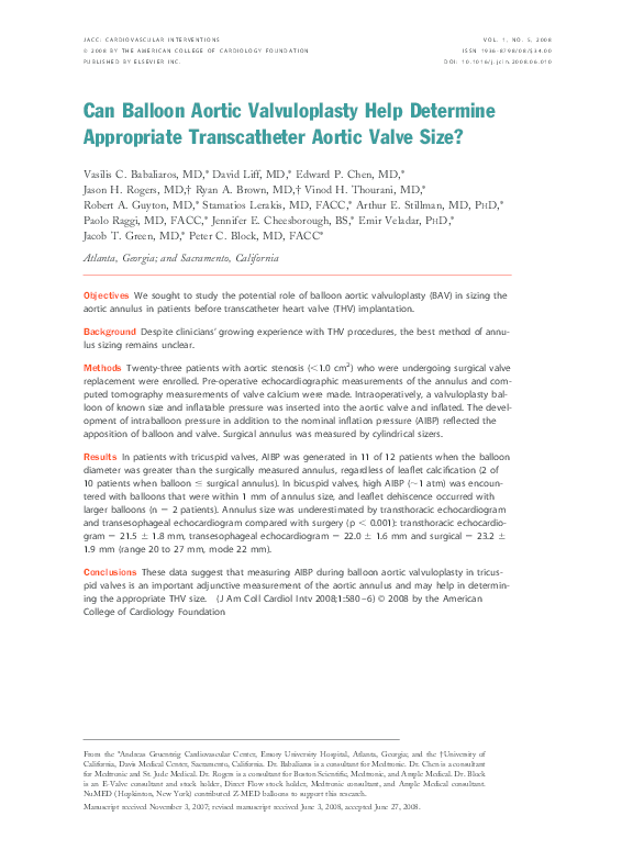 (PDF) Can Balloon Aortic Valvuloplasty Help Determine Appropriate Transcatheter Aortic Valve Size?